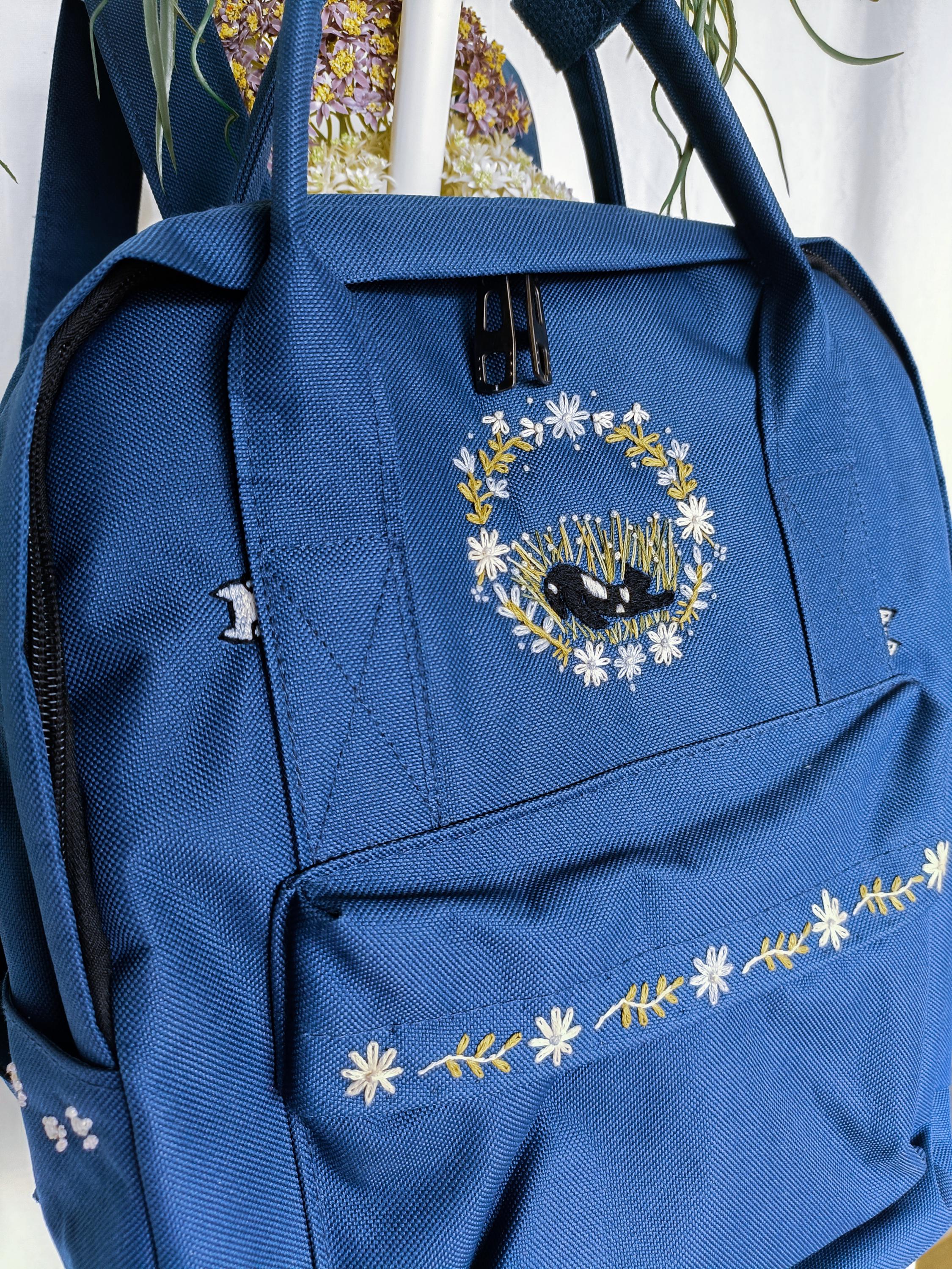 Hand-embroidery Moonlight Cat Backpack; Upcycled Reworked Embroidery ...