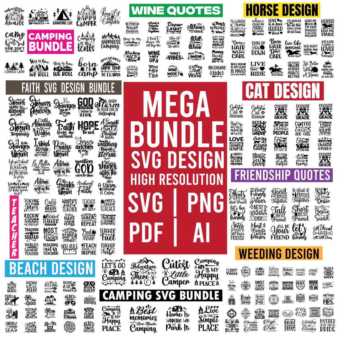 Mega SVG Bundle, T Shirt Designs SVG, Svg Files for Cricut, Silhouette ...