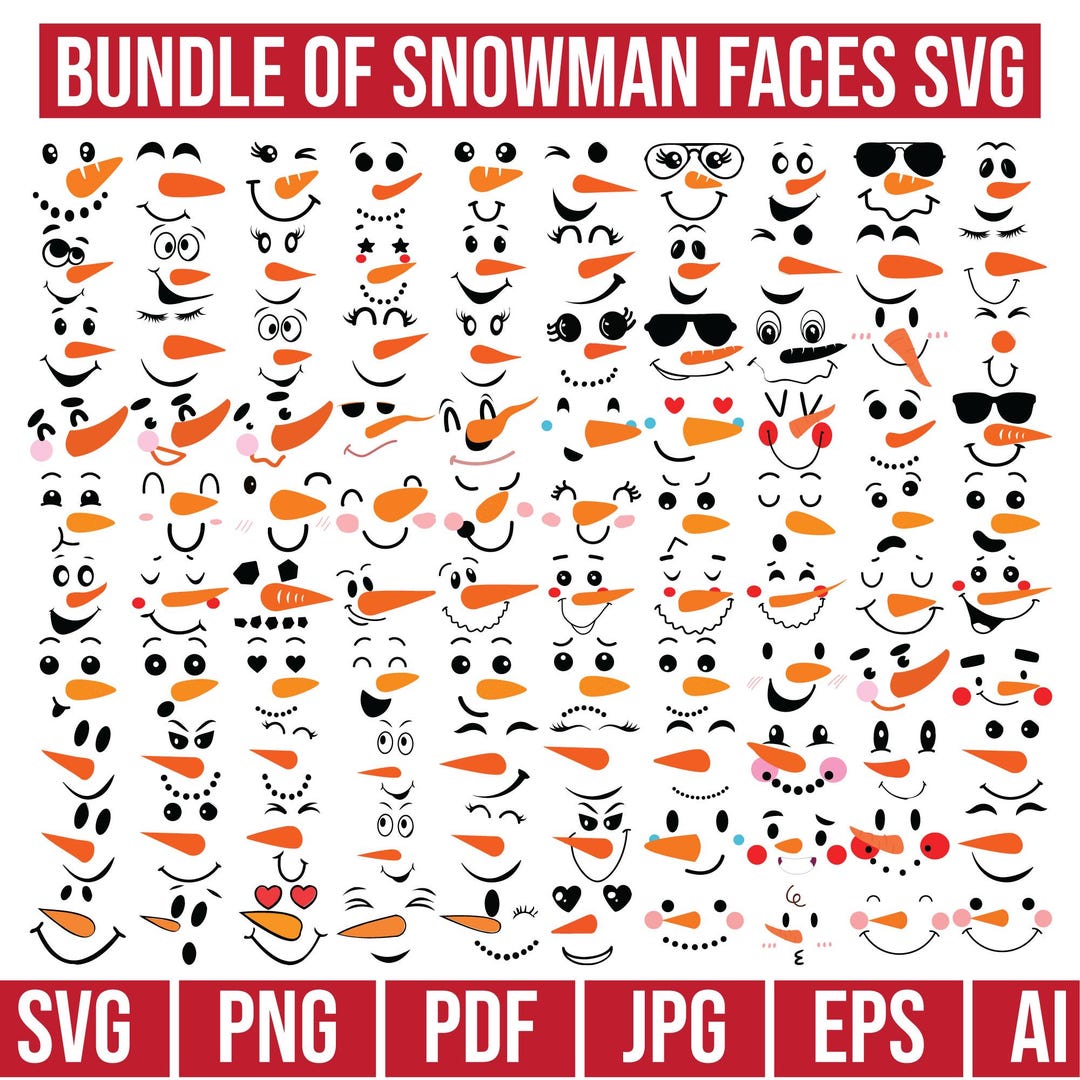 Snowman Faces Svg Bundle, Snowman Svg Bundle, Snowman Clipart Christmas ...