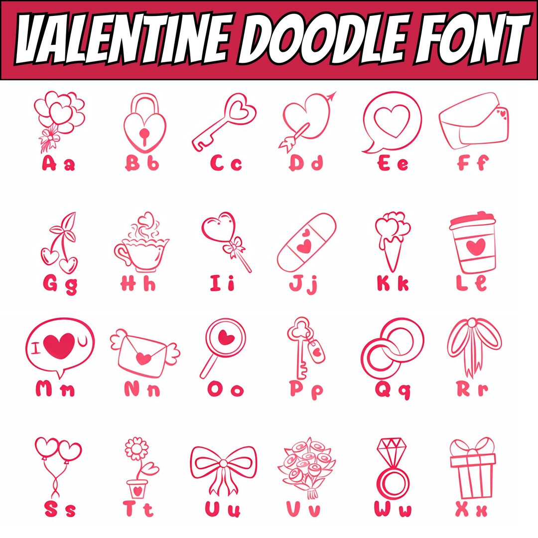 Valentine Doodle Font SVG Bundle , Valentine Font SVG , Valentine ...