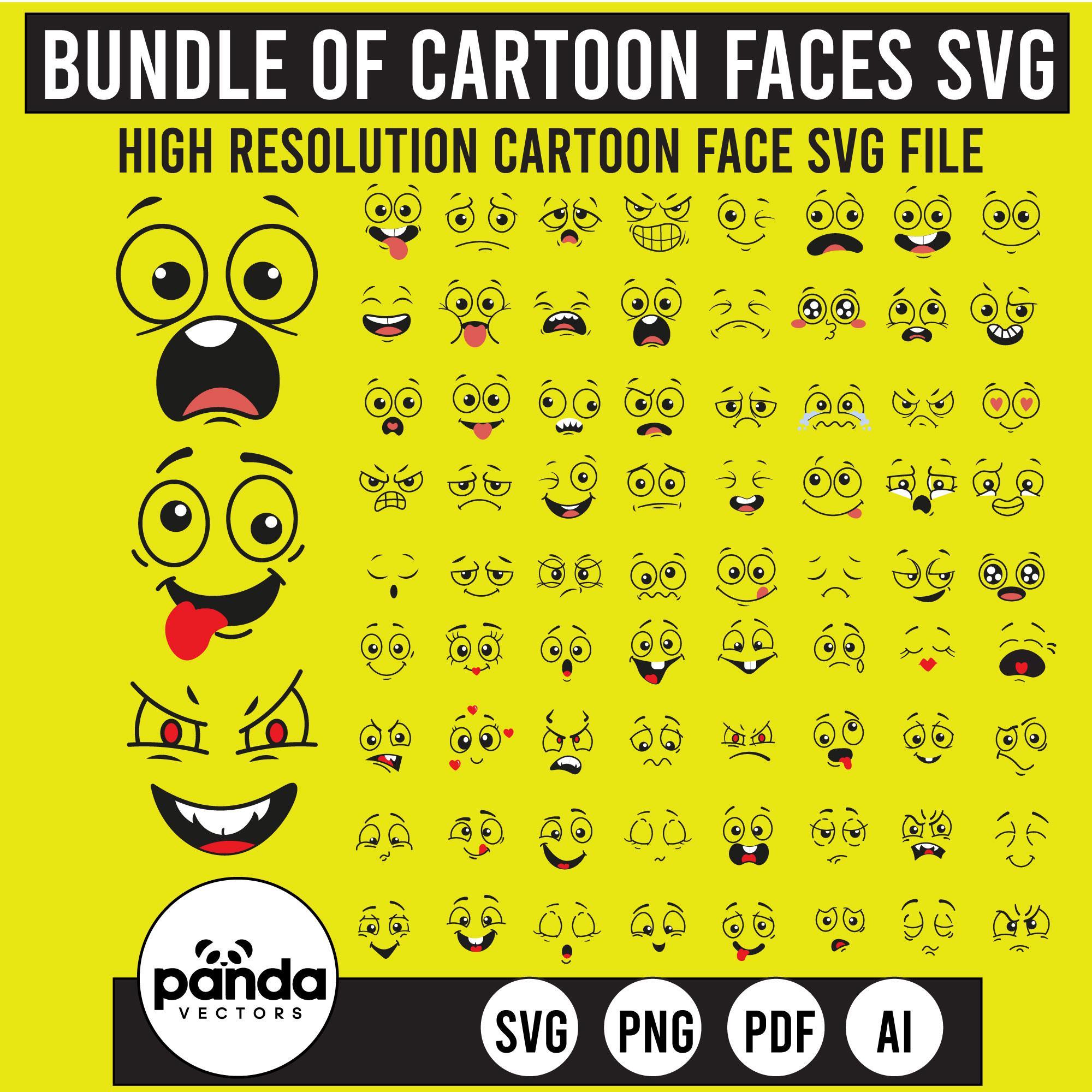 Cartoon Face Svg, Bundle of Cartoon Face Svg, Cartoon Funny Face Svg ...
