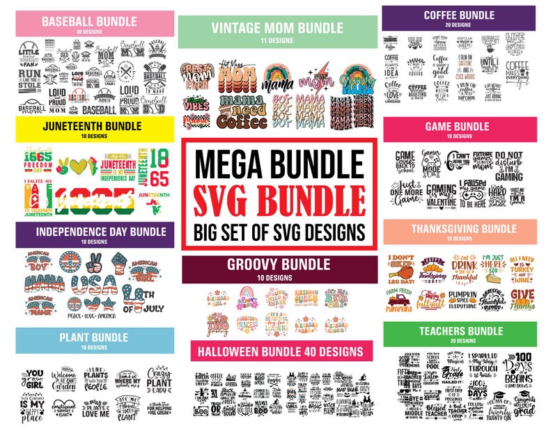 Mega SVG Bundle, T Shirt Designs SVG, Svg Files for Cricut, Silhouette ...