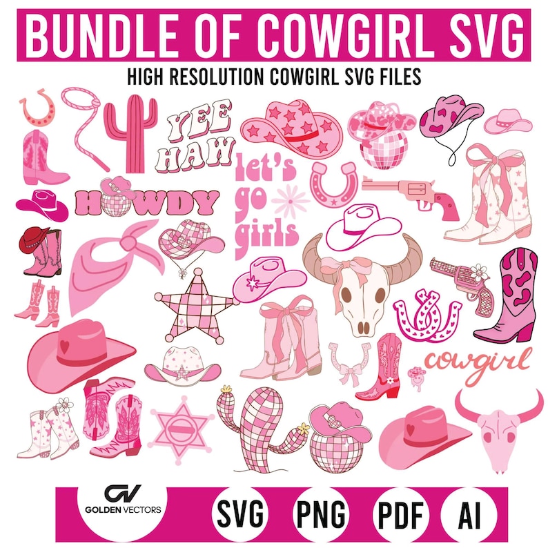 Cowgirl SVG Bundle, Cowgirl Boots Svg, Cowgirl Hat Svg, Let's Go Girls ...