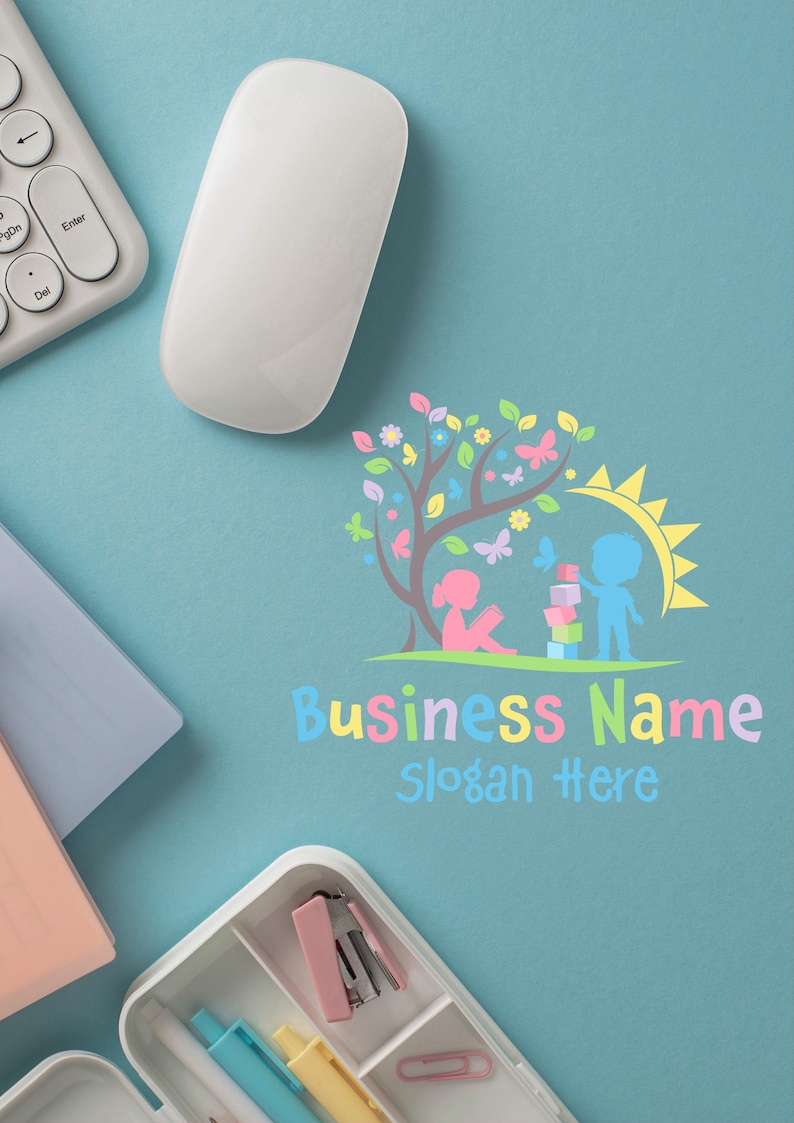 Tree and Sun Kids Logo Playful Children Butterflies Preschool Daycare ...