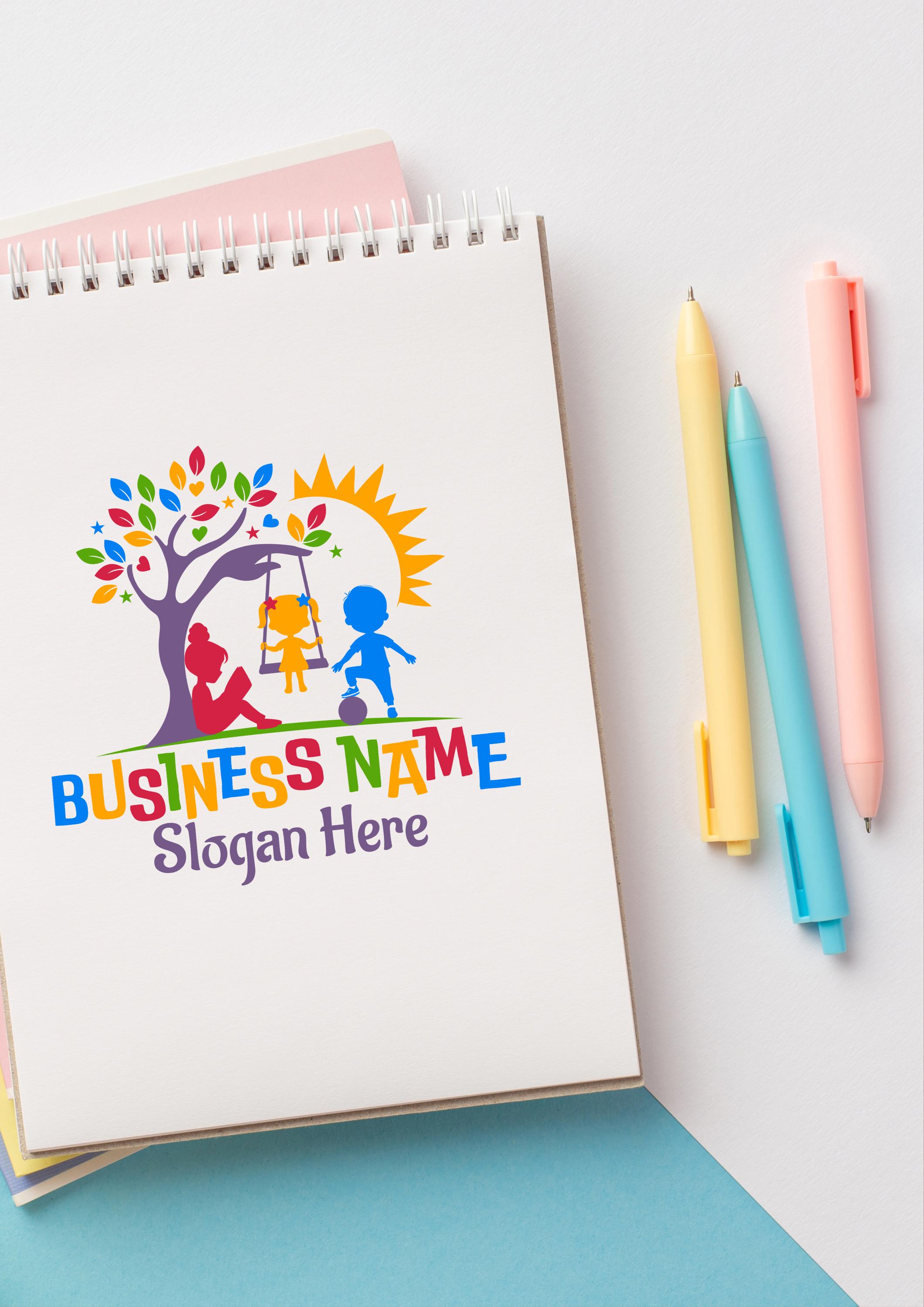 Colorful Kids Education Logo Playground Tree Preschool Daycare Learning ...