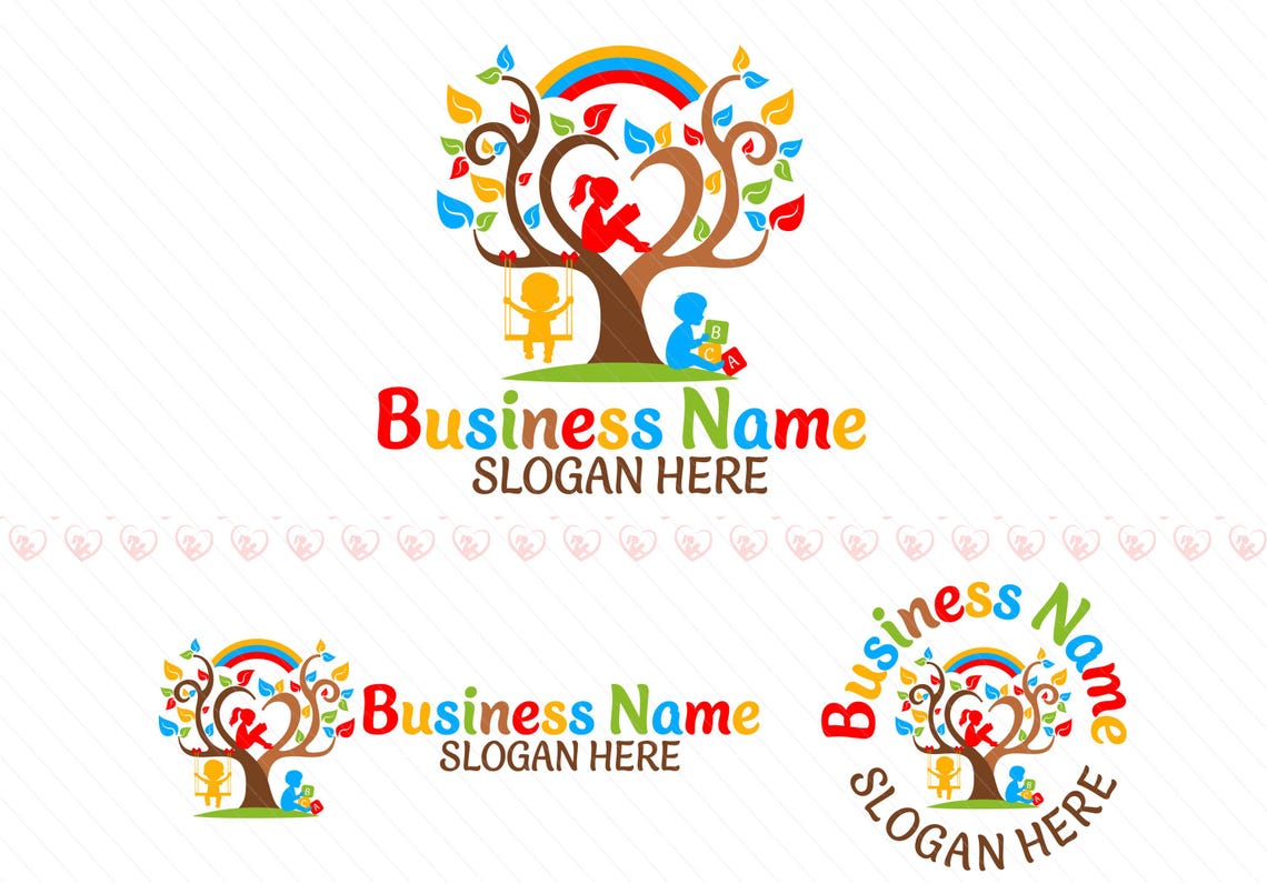 Colorful Heart Tree Logo With Children Playing – Preschool & Daycare ...