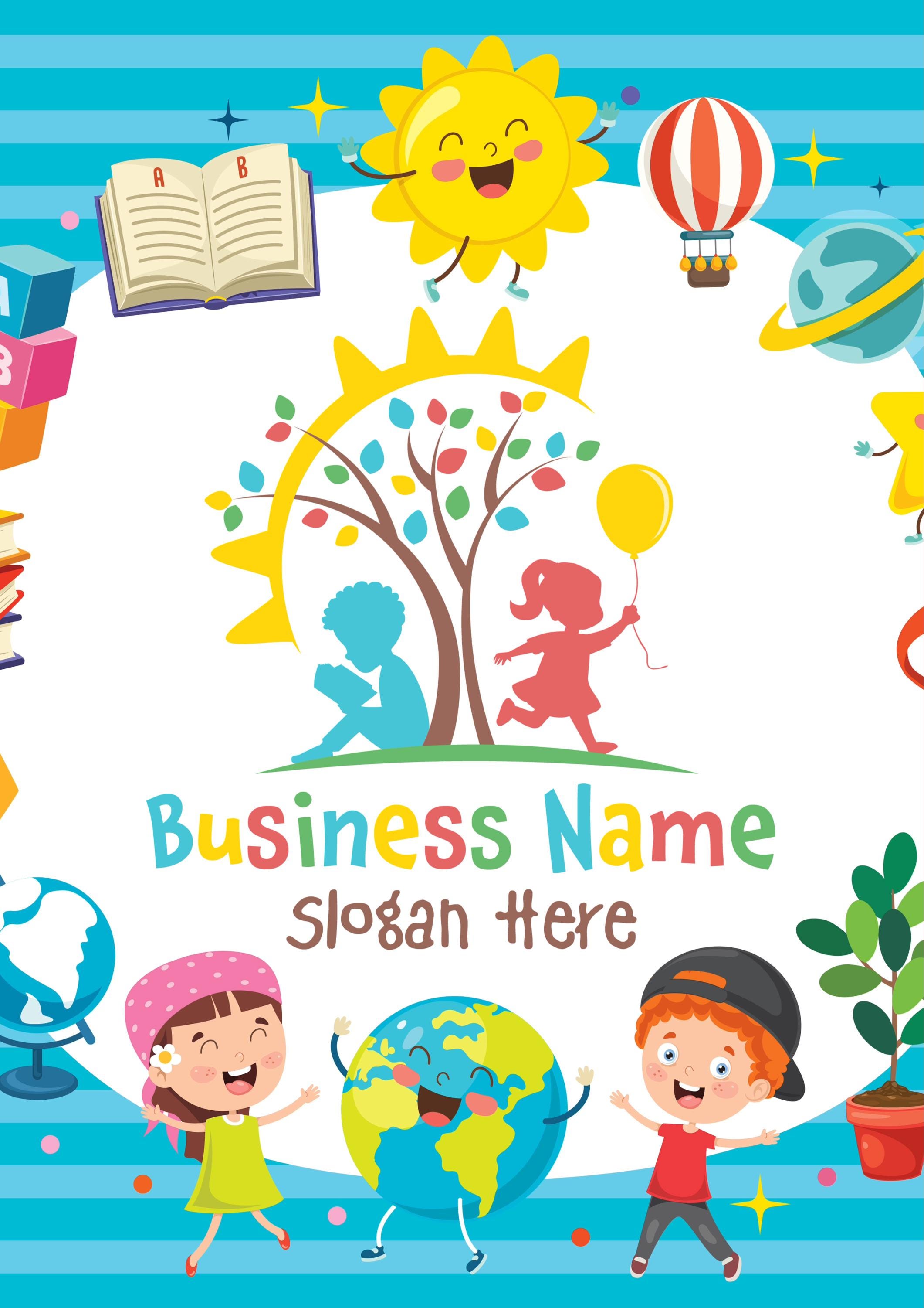 Children Education Logo – Playful Tree, Kids & Sun – Colorful Preschool ...