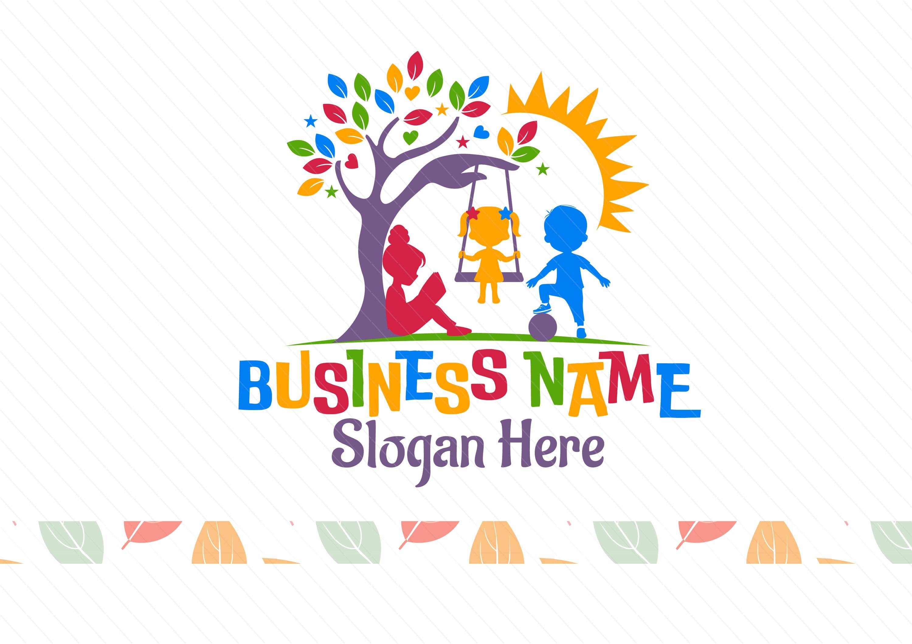 Colorful Kids Education Logo Playground Tree Preschool Daycare Learning ...