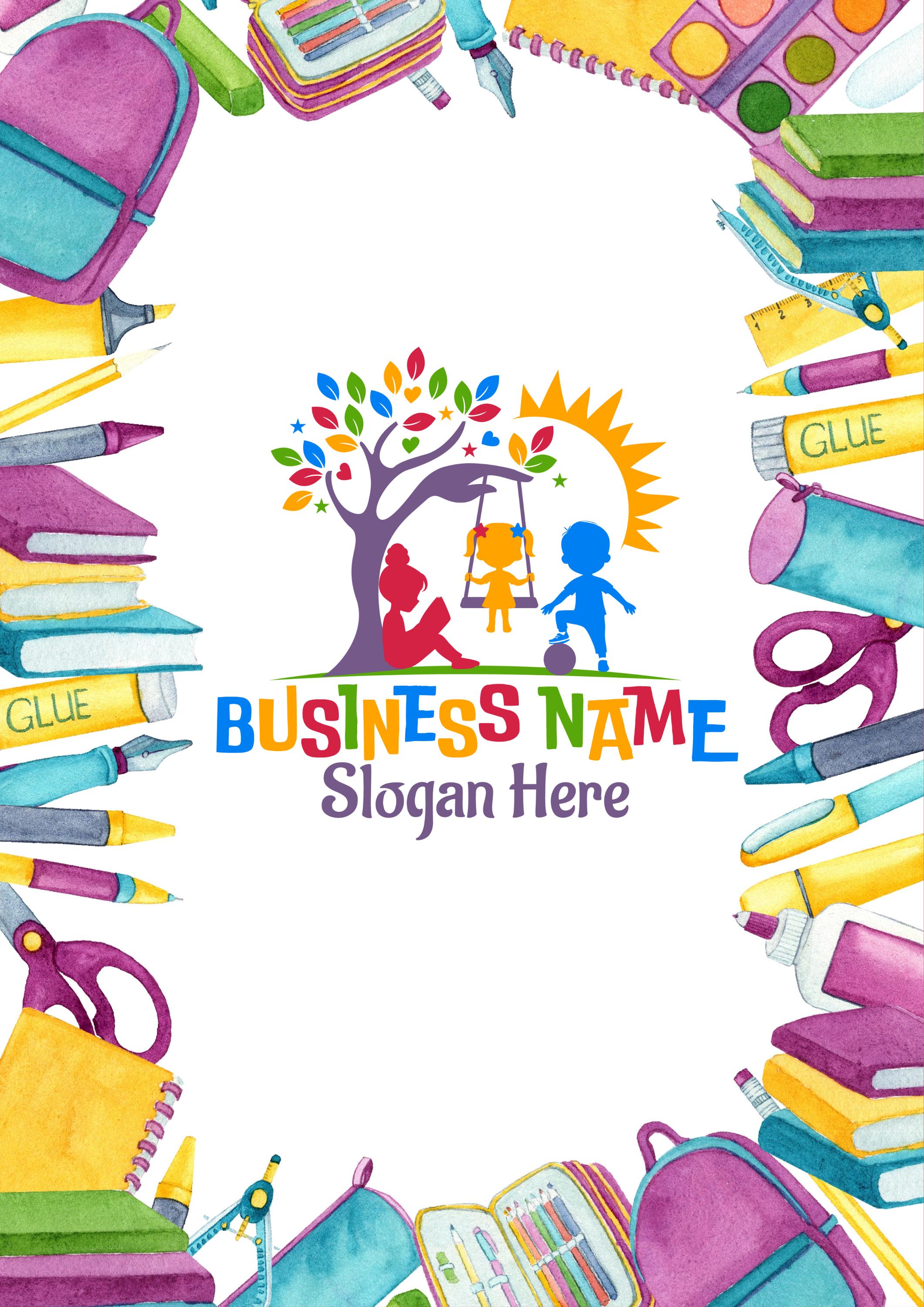Colorful Kids Education Logo Playground Tree Preschool Daycare Learning ...