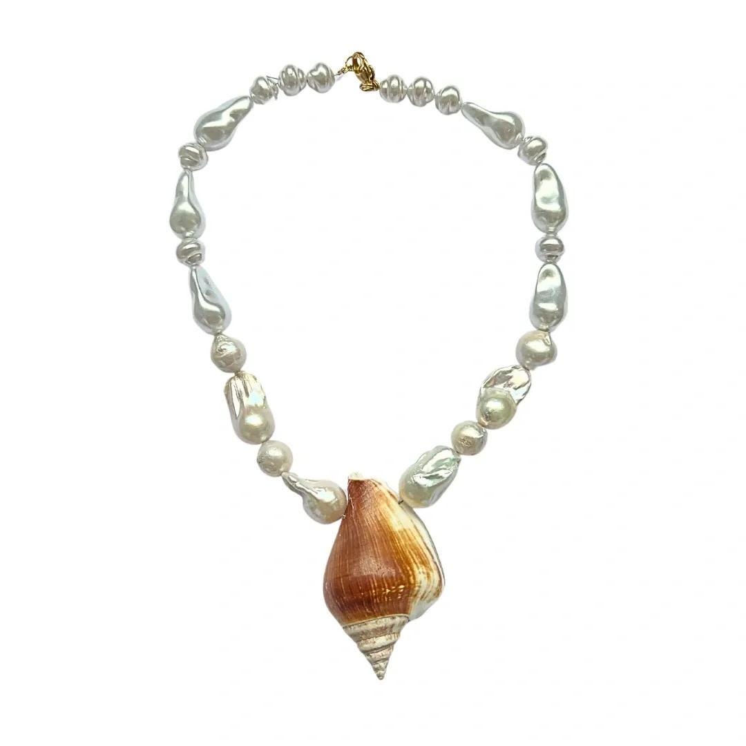 Haley Handmade Ocean Inspired Shell and Pearl Necklace - Etsy