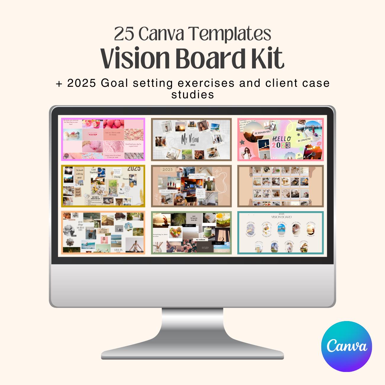Canva Vision Board Template Kit - 25 Dream Board Goal Setting Template ...