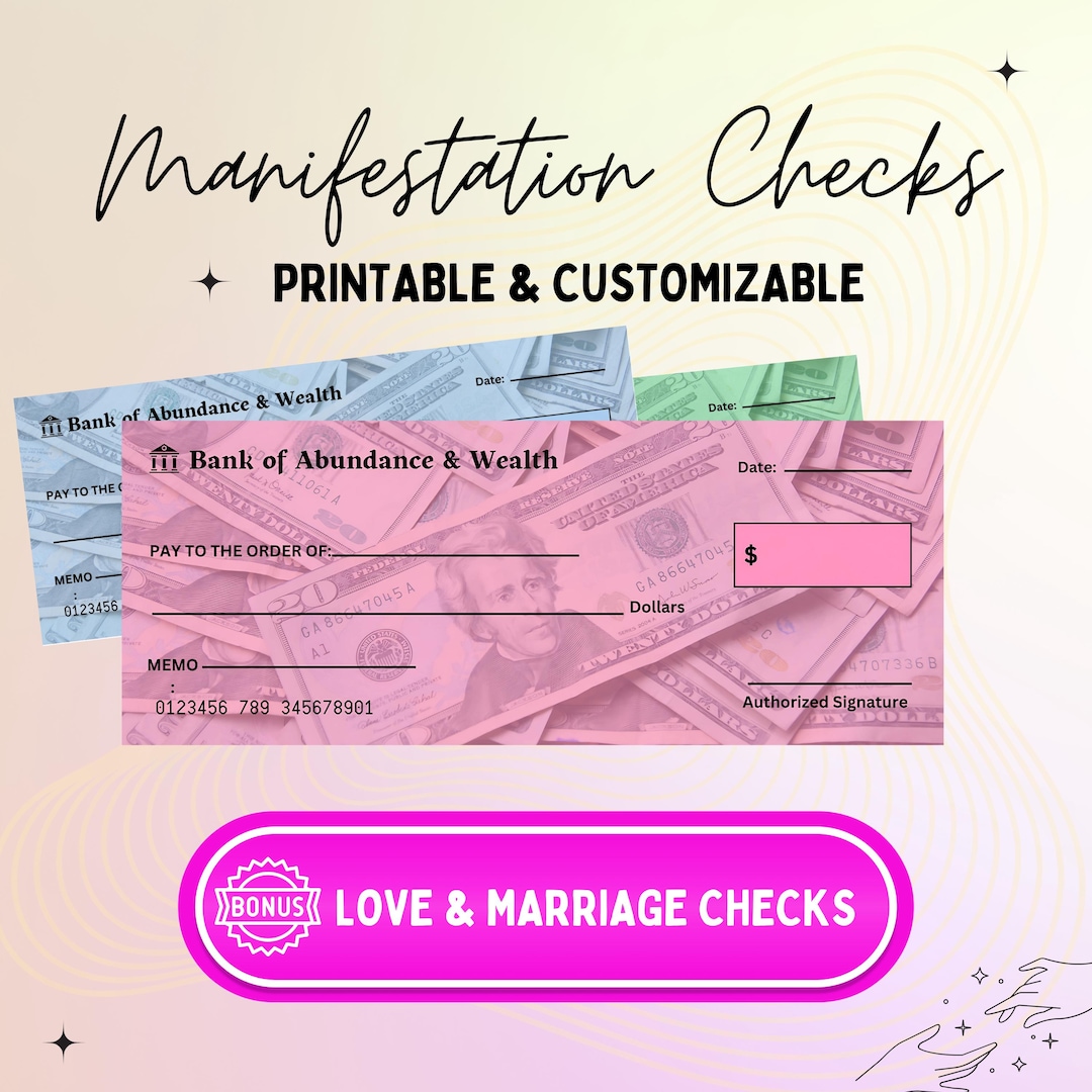 Manifestation Checks Printable, Law of Attraction, Bank of Love ...