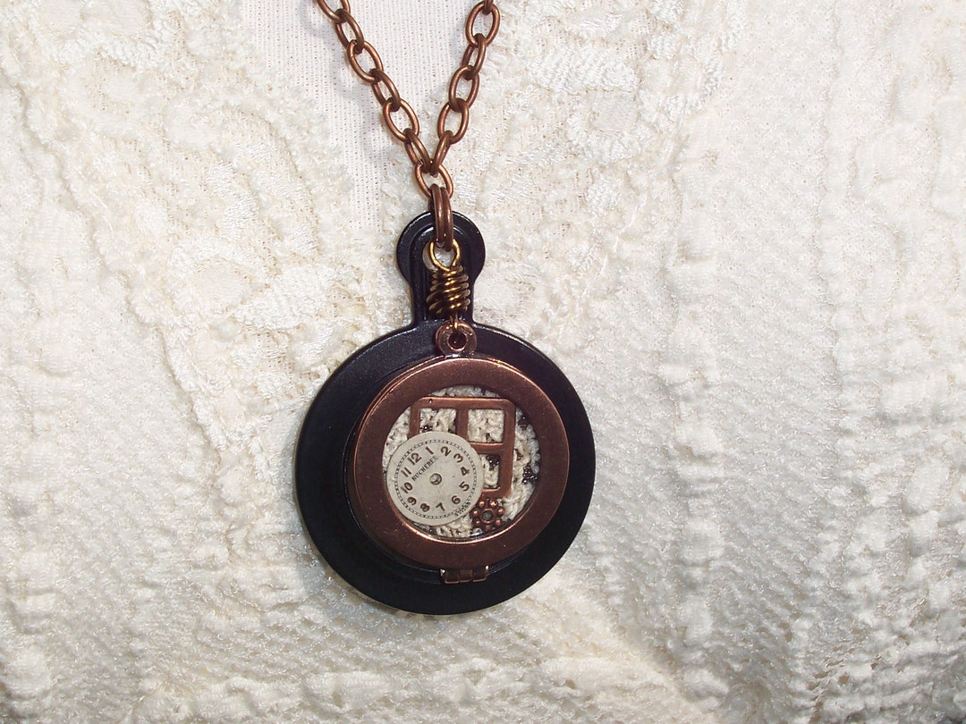 Trial Lens Optical Lens Monicle Black and Copper Locket Repurposed ...