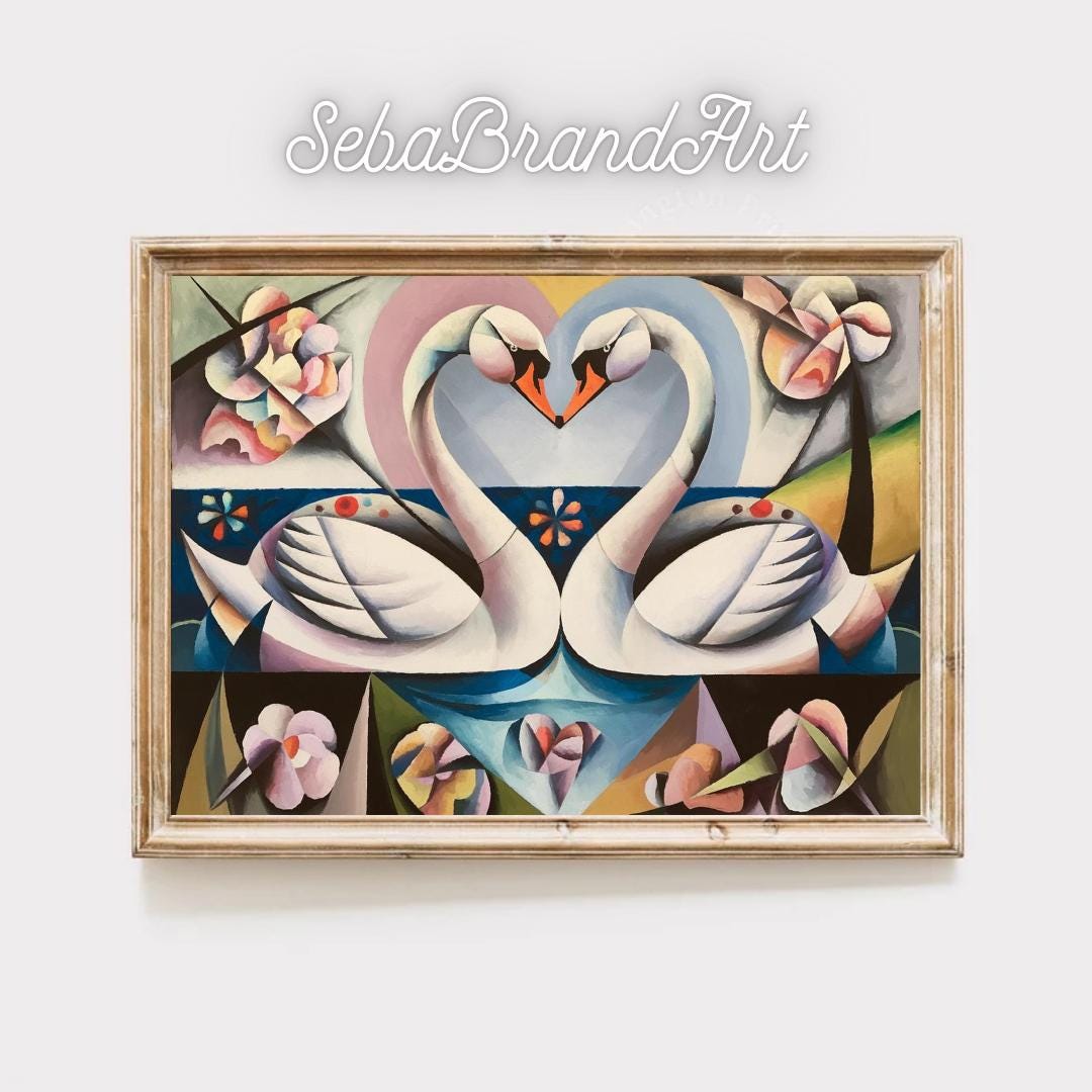 Picasso Style Printable Swan Love Heart Art Cubist Expressionism With ...