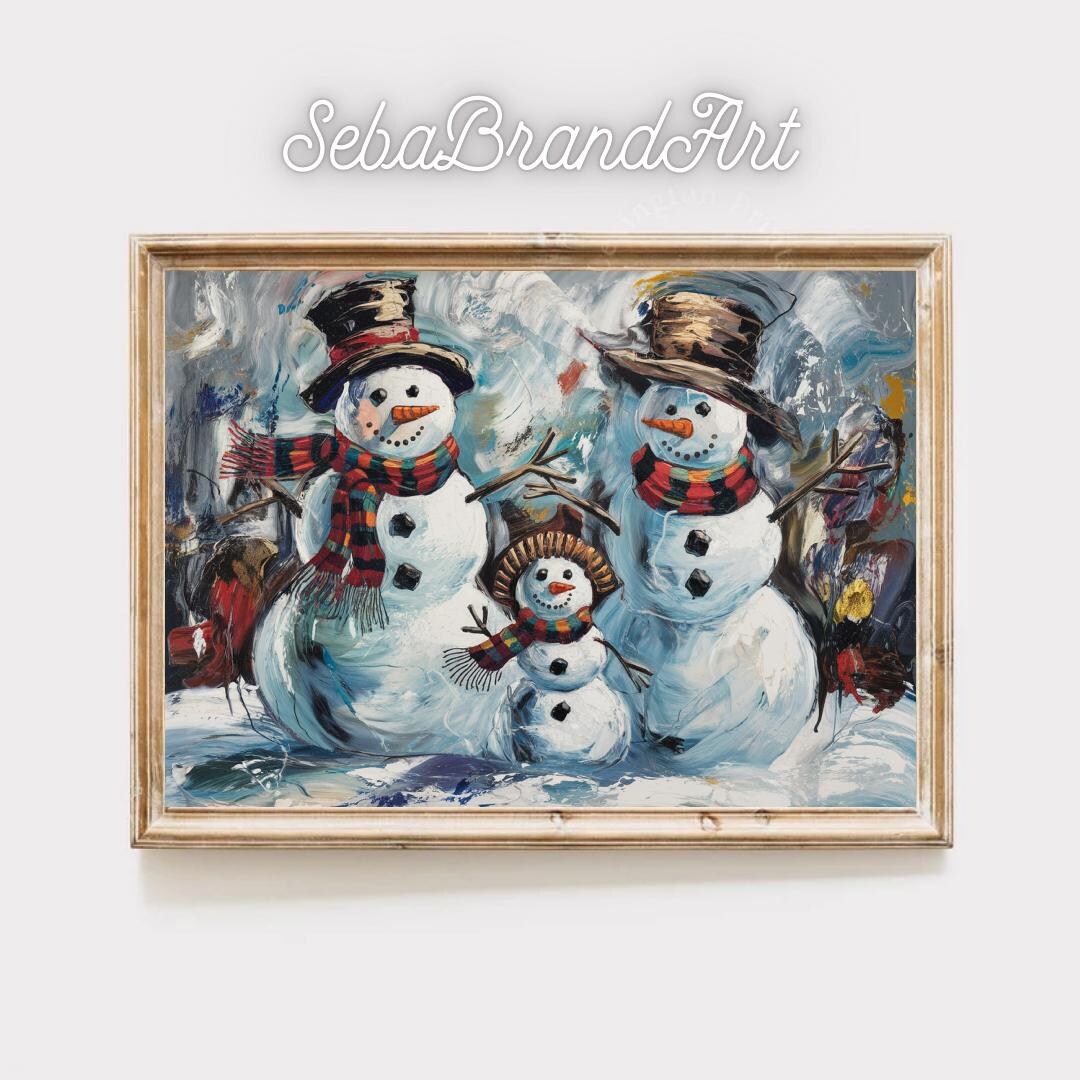 Jackson Pollock Style Three Snowmen Family Portrait Abstract Winter ...