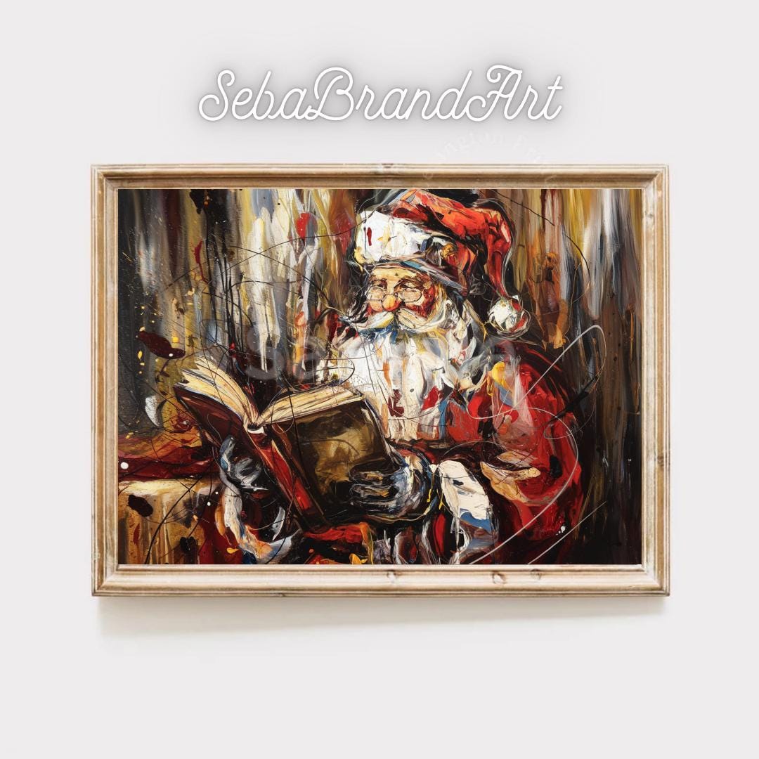 Jackson Pollock Style Printable Christmas Santa Claus Reading Book ...