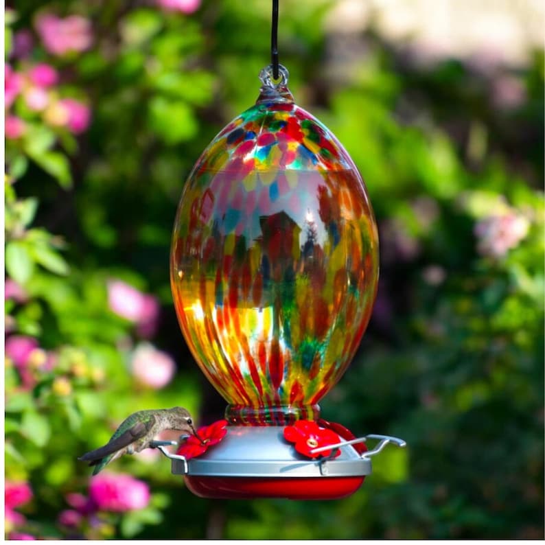 Blown Glass Hummingbird Feeder: Colorful Garden Decor - Etsy