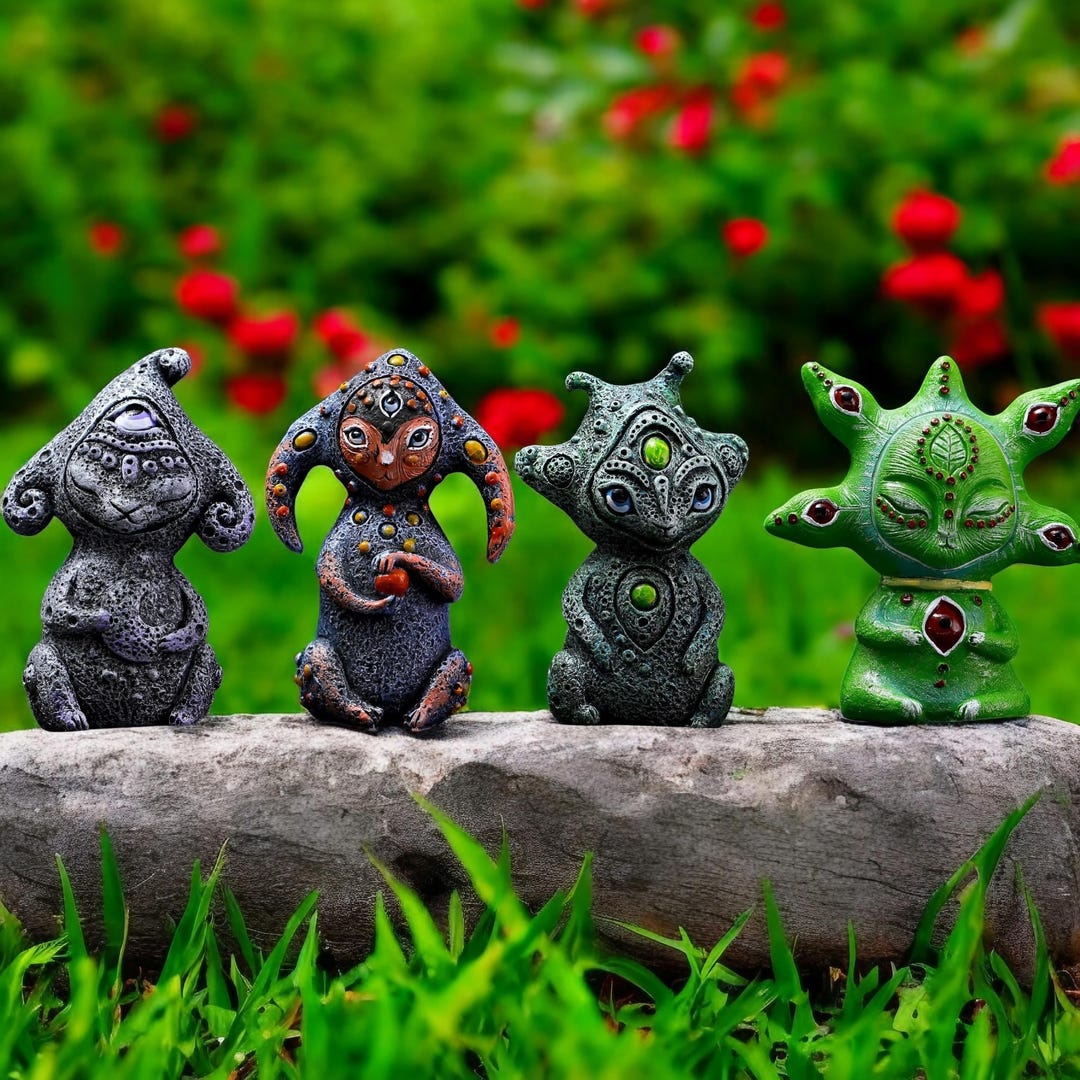 Mystical Garden Statues - Set of 4 Fantasy Alien Sculptures for Outdoor ...