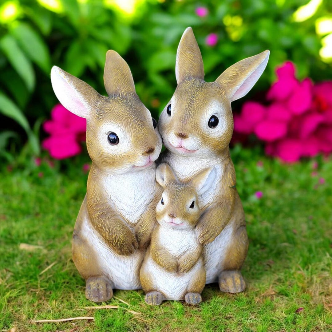 Adorable Resin Bunny Family Garden Statue – 3 Rabbit Figurines for Yard ...