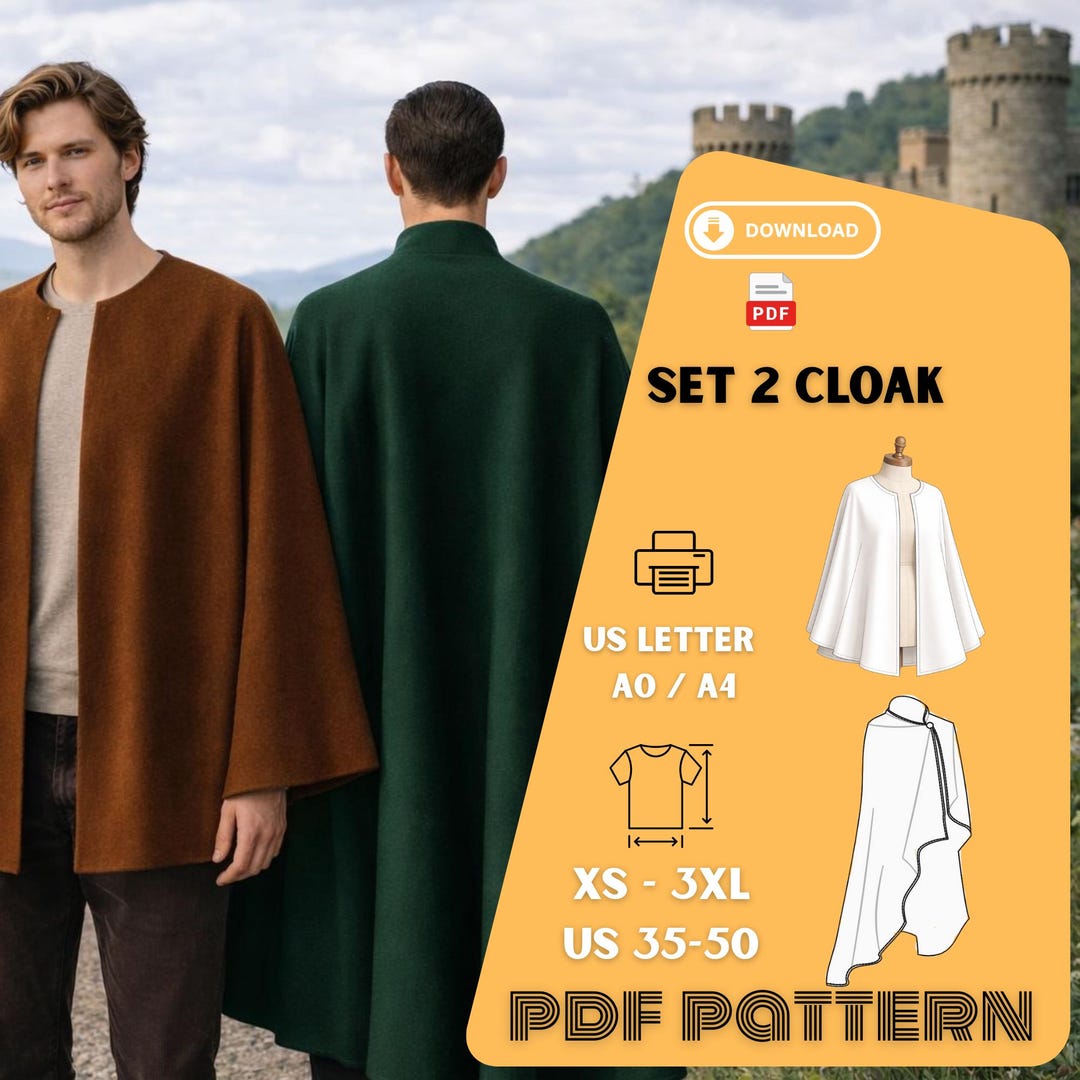 Printable Cloak Sewing Pattern PDF – Two Cape Styles XS-XL | A0 A4 ...