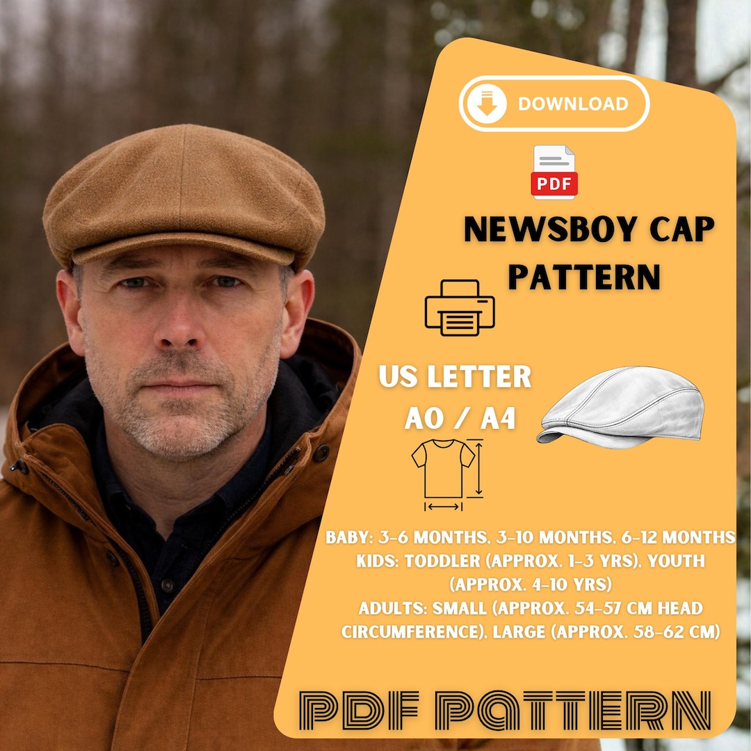 Flat Cap Sewing Pattern PDF – Baby to Adult Sizes – Printable Template ...
