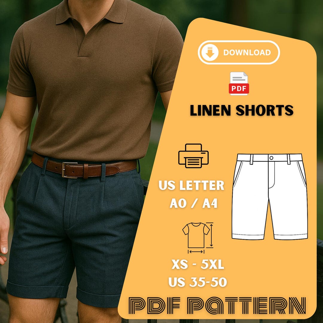 Linen Shorts Sewing Pattern for Men (PDF): Classic Fit, XS-5XL - Etsy