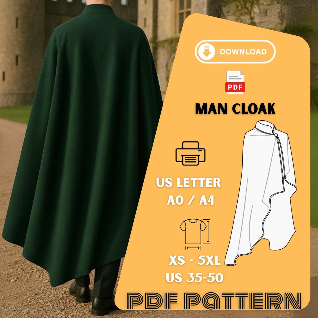 Men's Cloak Sewing Pattern: Renaissance Cosplay Cape (PDF Download, XS ...