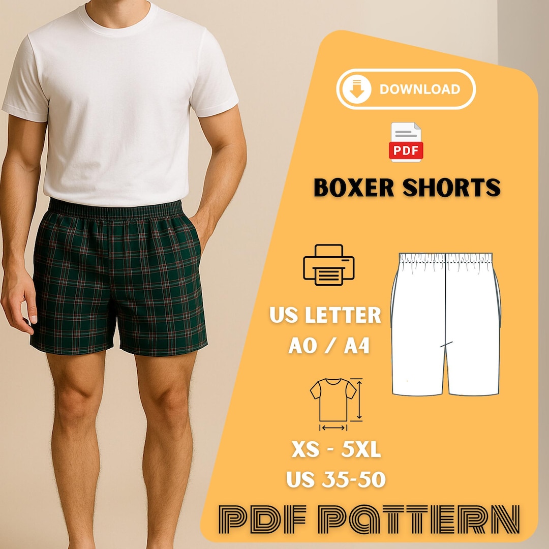 Men's Boxer Shorts Sewing Pattern: Classic Fit (PDF Download, XS-5XL ...