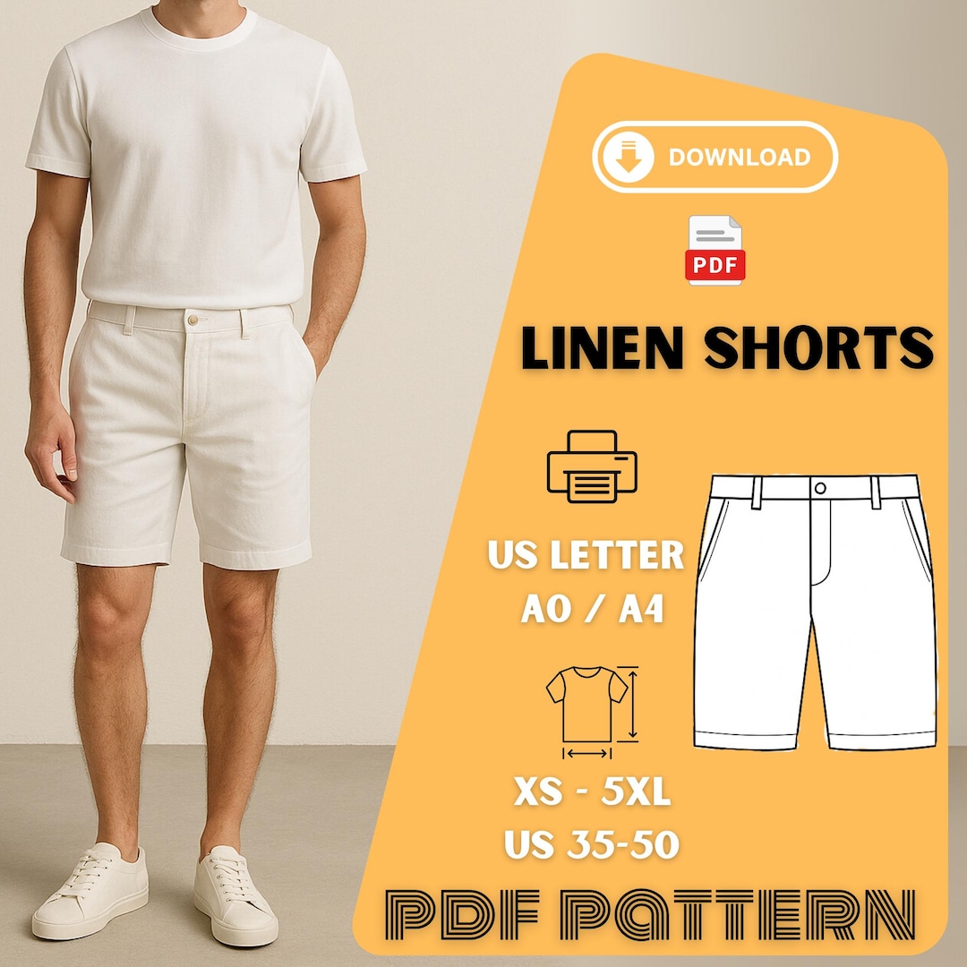 Mens Linen Shorts Sewing Pattern PDF, Digital Download Tailored Summer ...