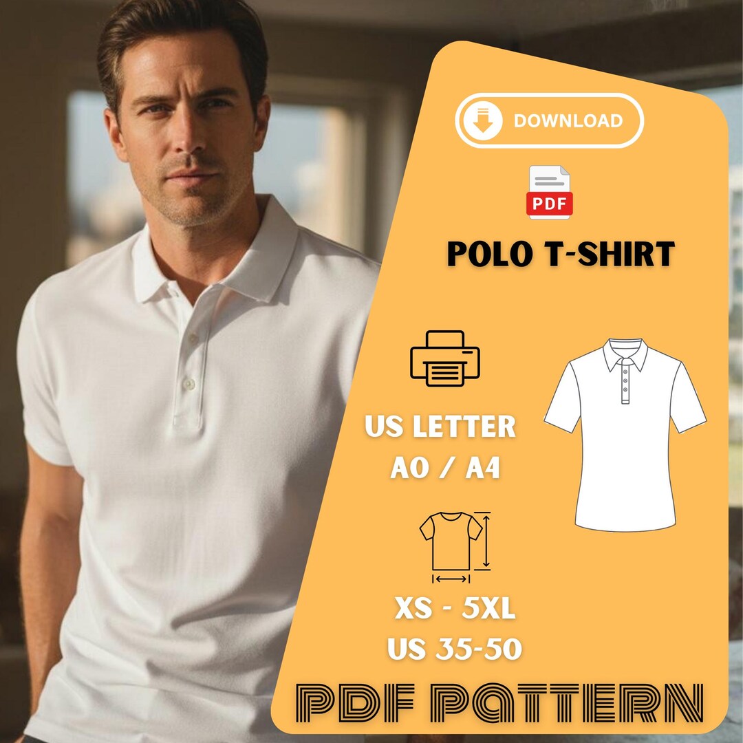 Men’s Polo Shirt Sewing Pattern – Classic Fit PDF Pattern A0 A4 ...