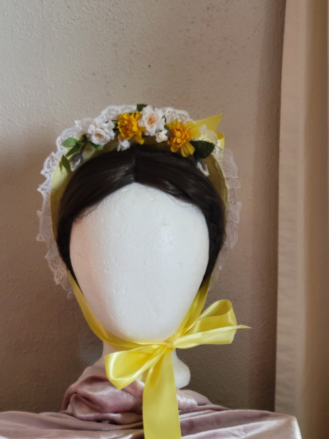 Reproduction Late Victorian Girl's Yellow Hat With Lace and Flowers - Etsy