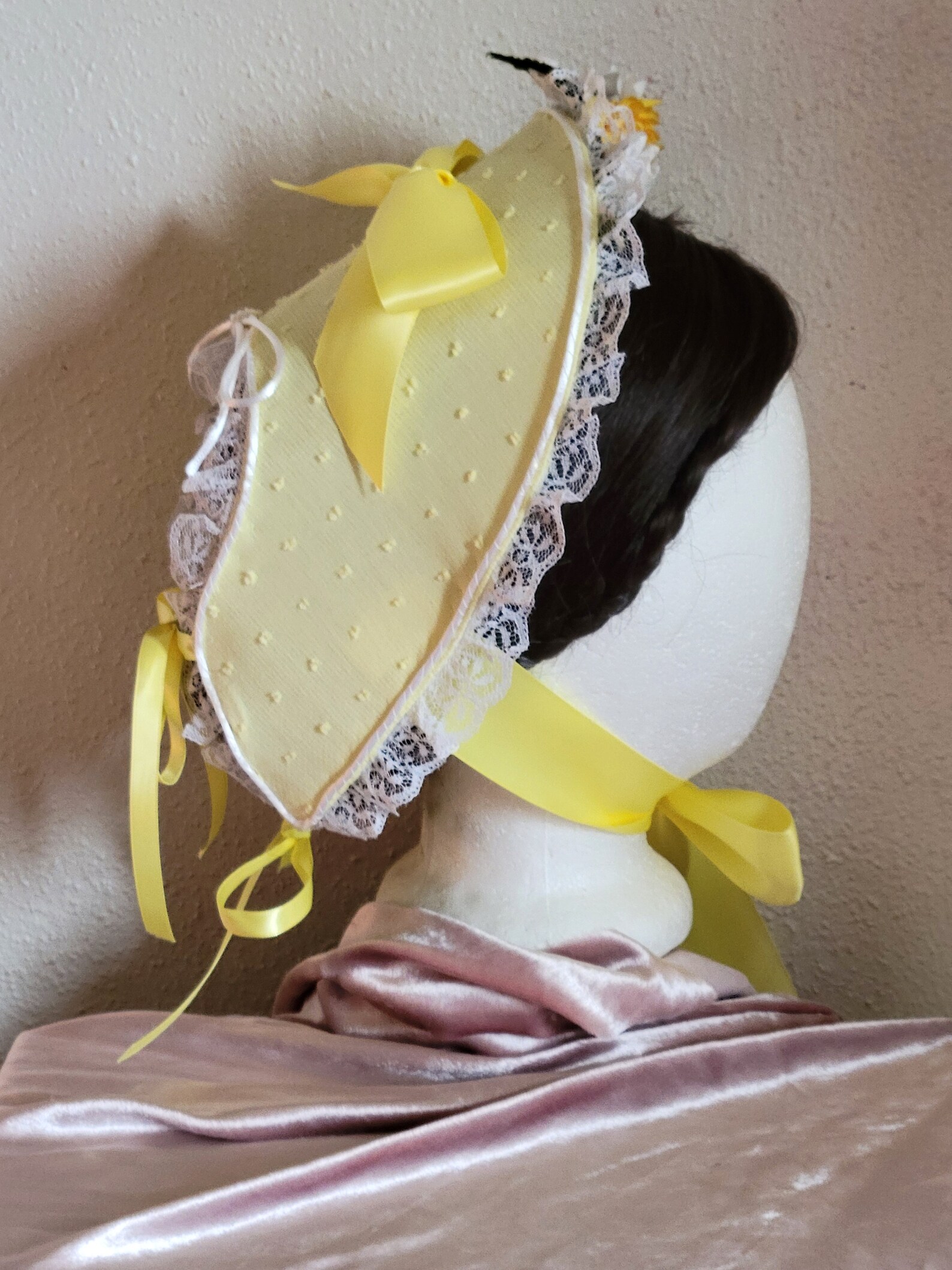 Reproduction Late Victorian Girl's Yellow Hat With Lace and Flowers - Etsy