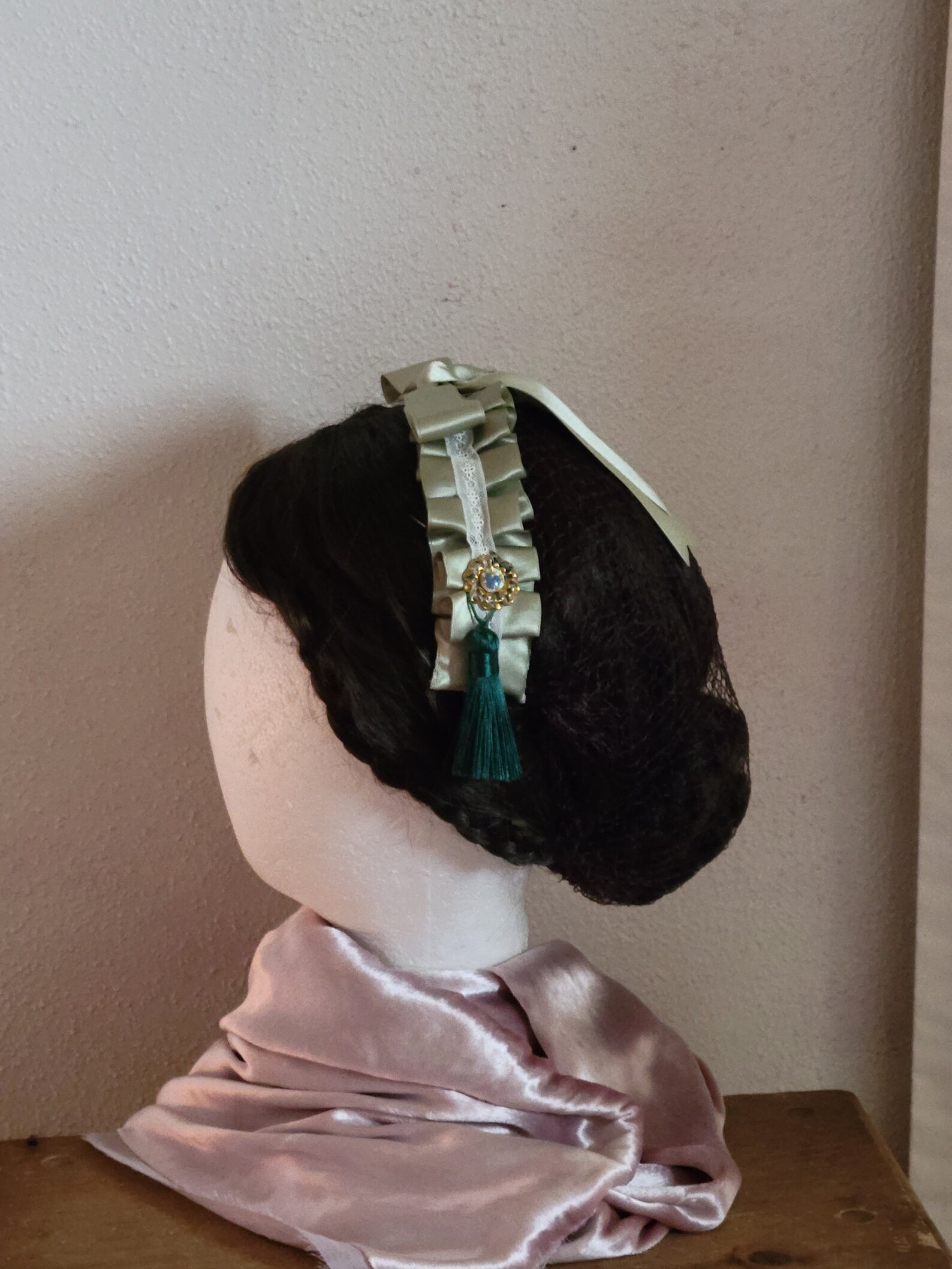Reproduction Victorian Ribbon Net, Civil War, Green With Lace Ribbon - Etsy