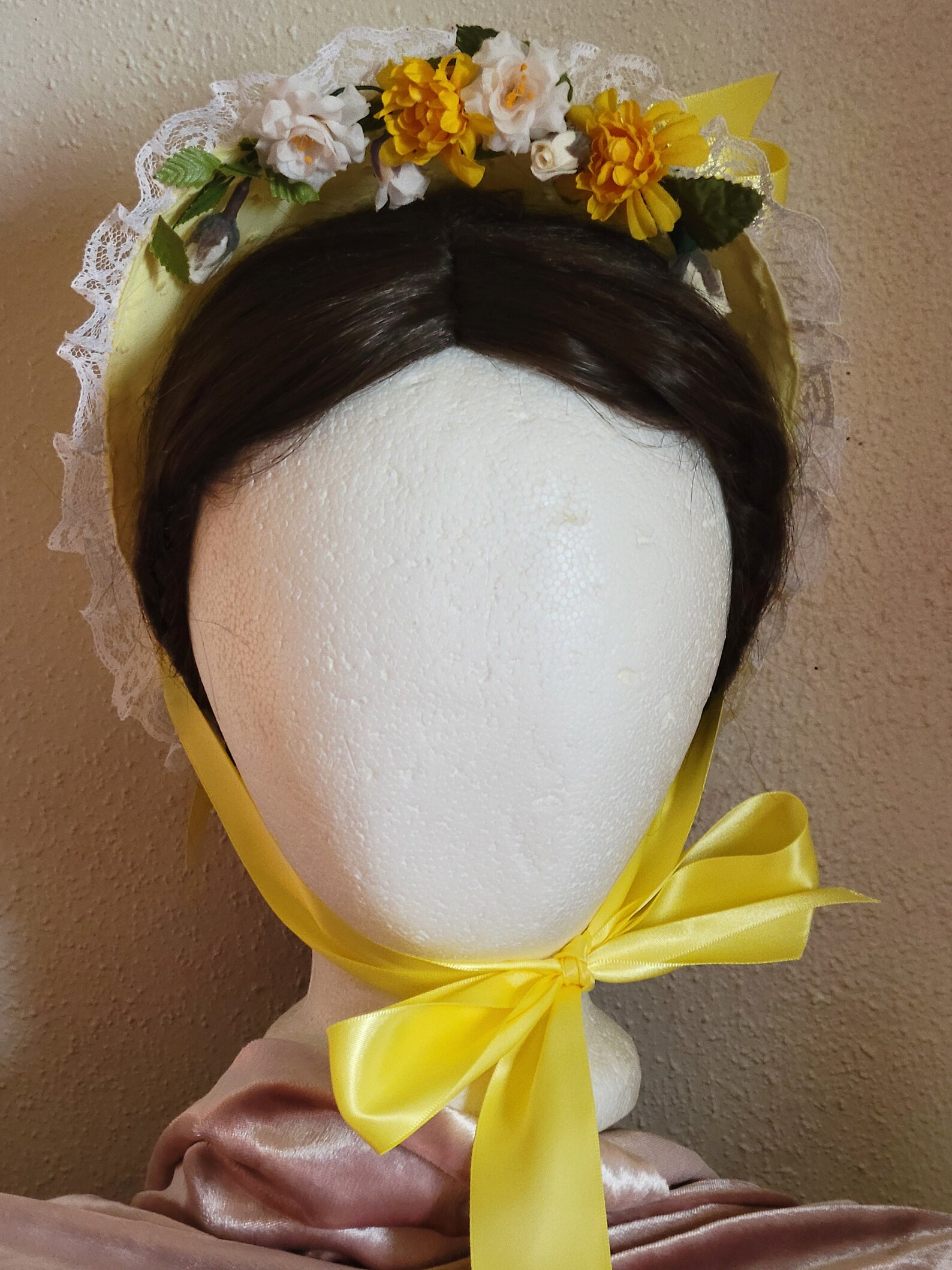 Reproduction Late Victorian Girl's Yellow Hat With Lace and Flowers - Etsy