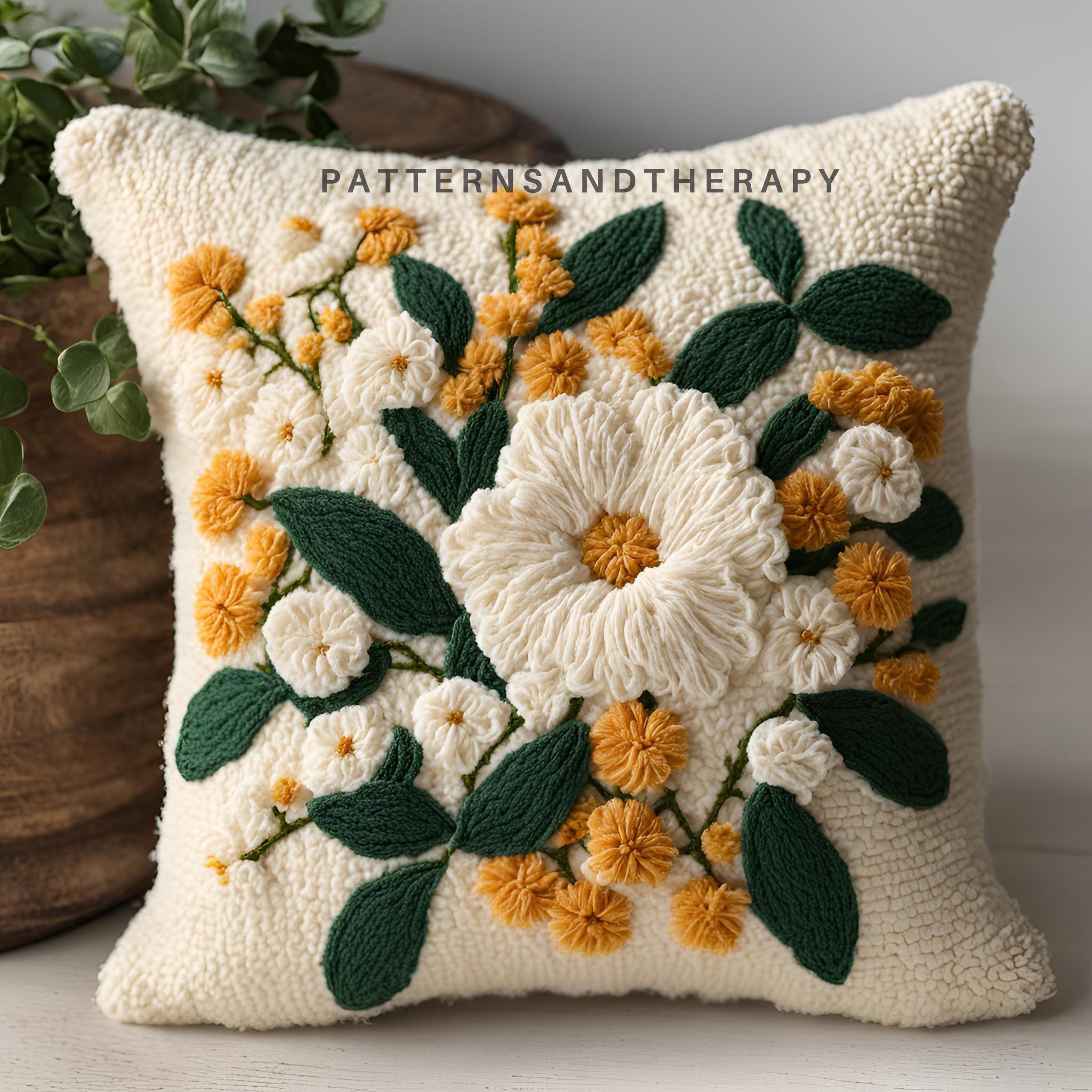 Jasmine Flower Motif Punch Needle Embroidery Pattern Template, Pillow ...