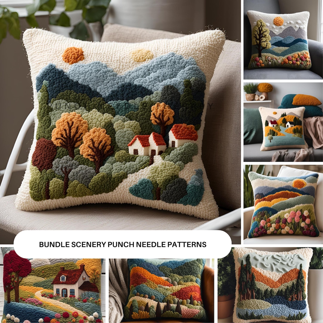 Cushion Cover Punch Needle Pattern, DIY Pillow Case Craft, Hand Tufted ...