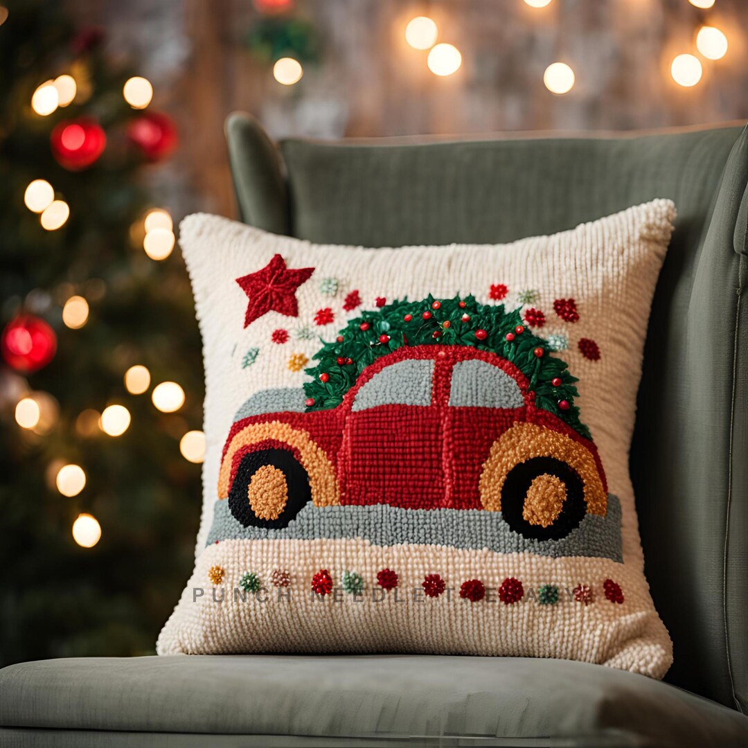 Christmas Cushion Punch Needle Pattern, DIY Holiday Craft, Make Your ...