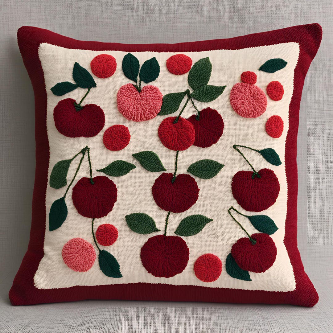 Cherry Punch Needle Pattern, Motif, DIY Cushion Cover, Pillow Case ...