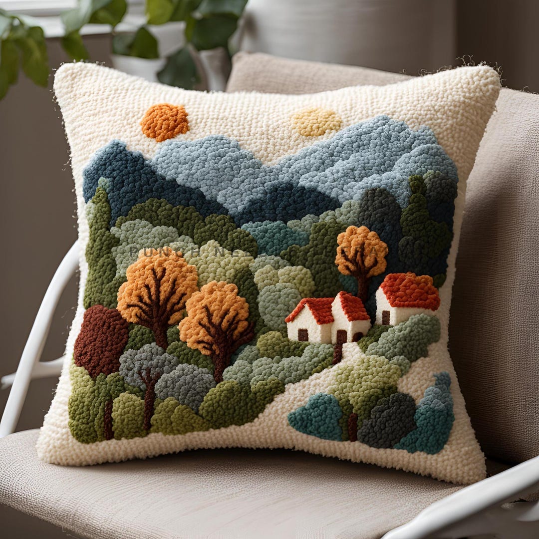 Cushion Cover Punch Needle Pattern, DIY Pillow Case Craft, Hand Tufted ...