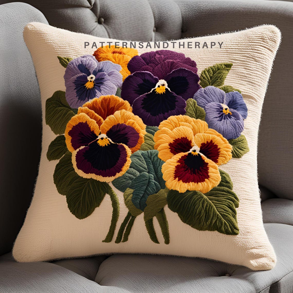 Violet Flower Motif Punch Needle Embroidery Pattern Template, Pillow ...