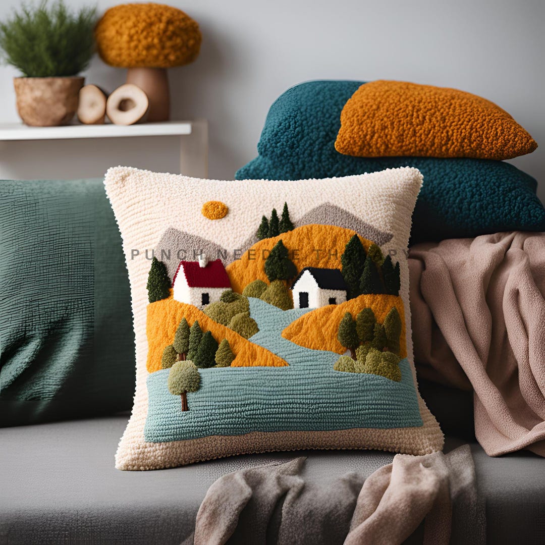 Pillow Case Punch Needle Pattern, Boho Autumn, Earth Tones Pillow ...
