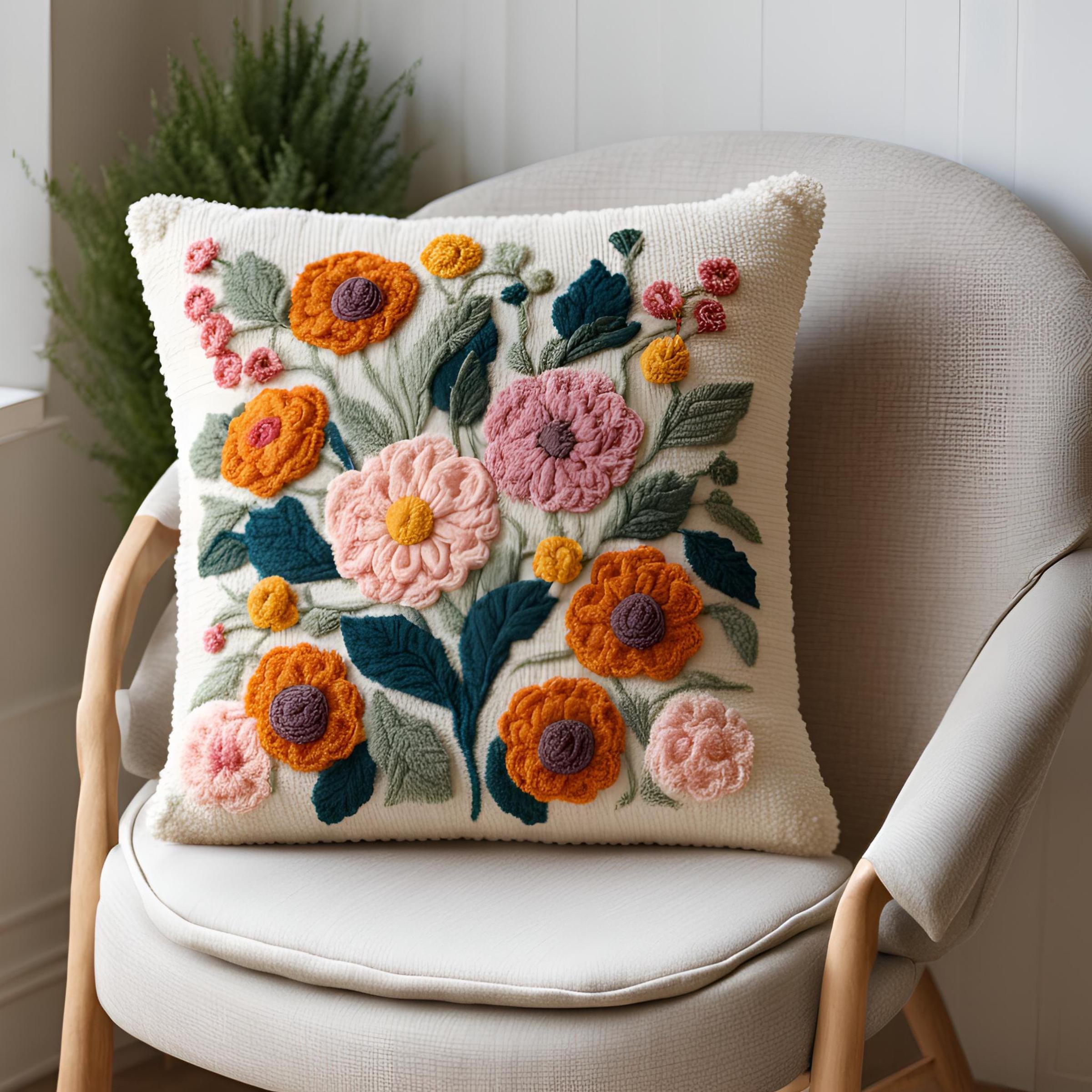 Pillow Case Punch Needle Pattern, DIY Cushion Cover Craft, Hand Tufted ...
