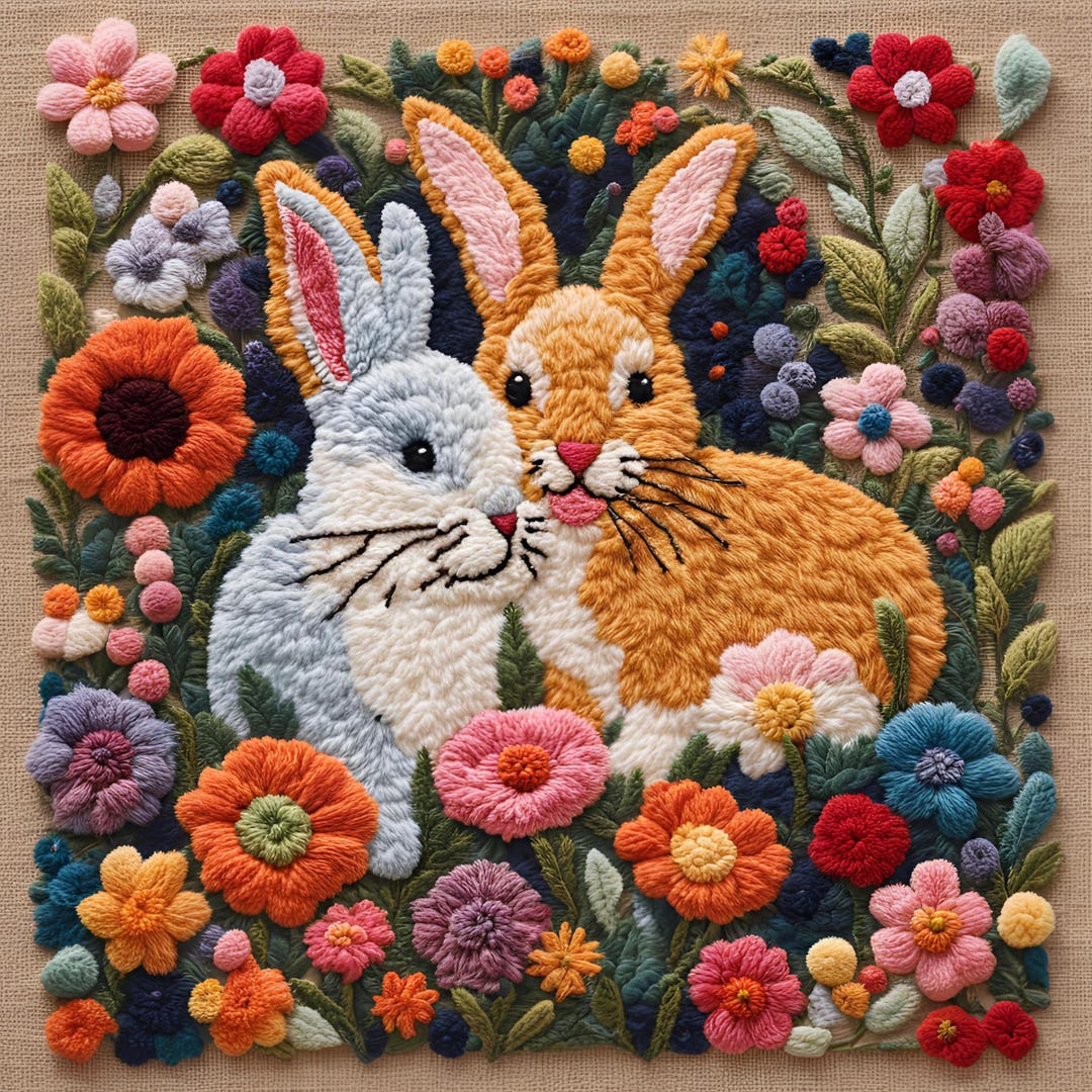 Flower Easter Bunny Punch Needle Pattern, DIY Pillow Case, Hand Tufted ...