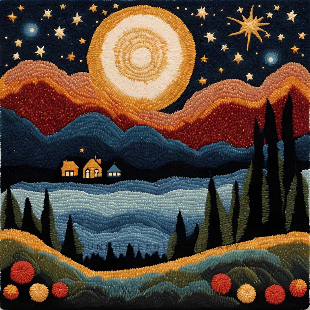 Starry Night Sky Moonlight Punch Needle Pattern: Sorbet Color Palate ...