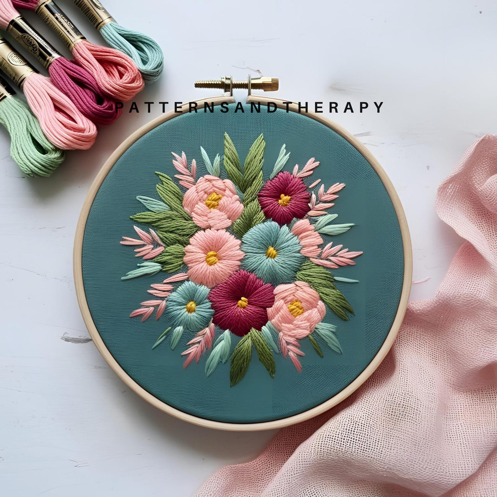 Printable Flowers Motif Hoop Emboidery Pattern Template, Wash Away ...