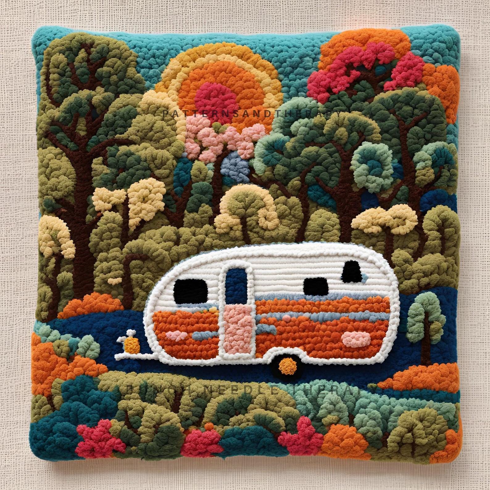 Trailer Camper DIY Gift, Cushion Cover Punch Needle Pattern, Pillow ...