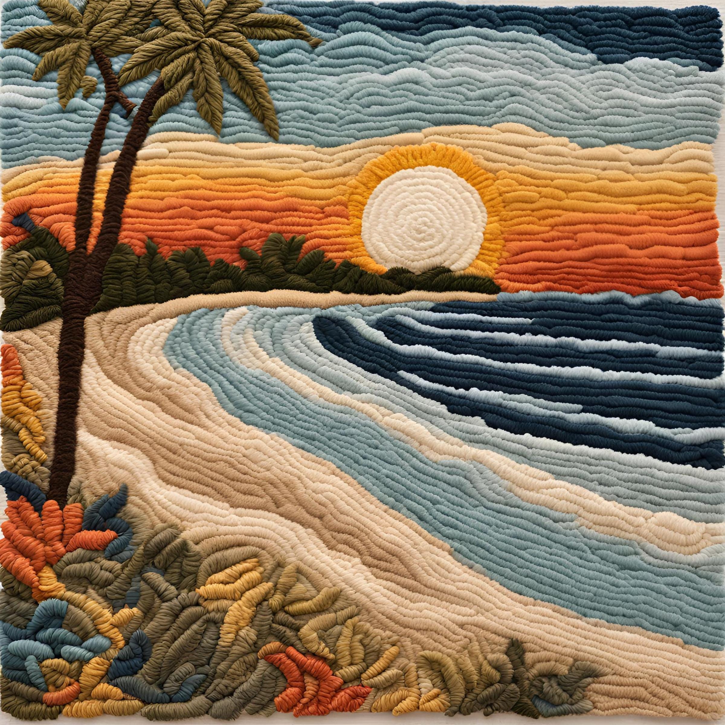 DIY Throw Pillow Case Punch Needle Pattern, Summer Beach Sunset Sorbet ...