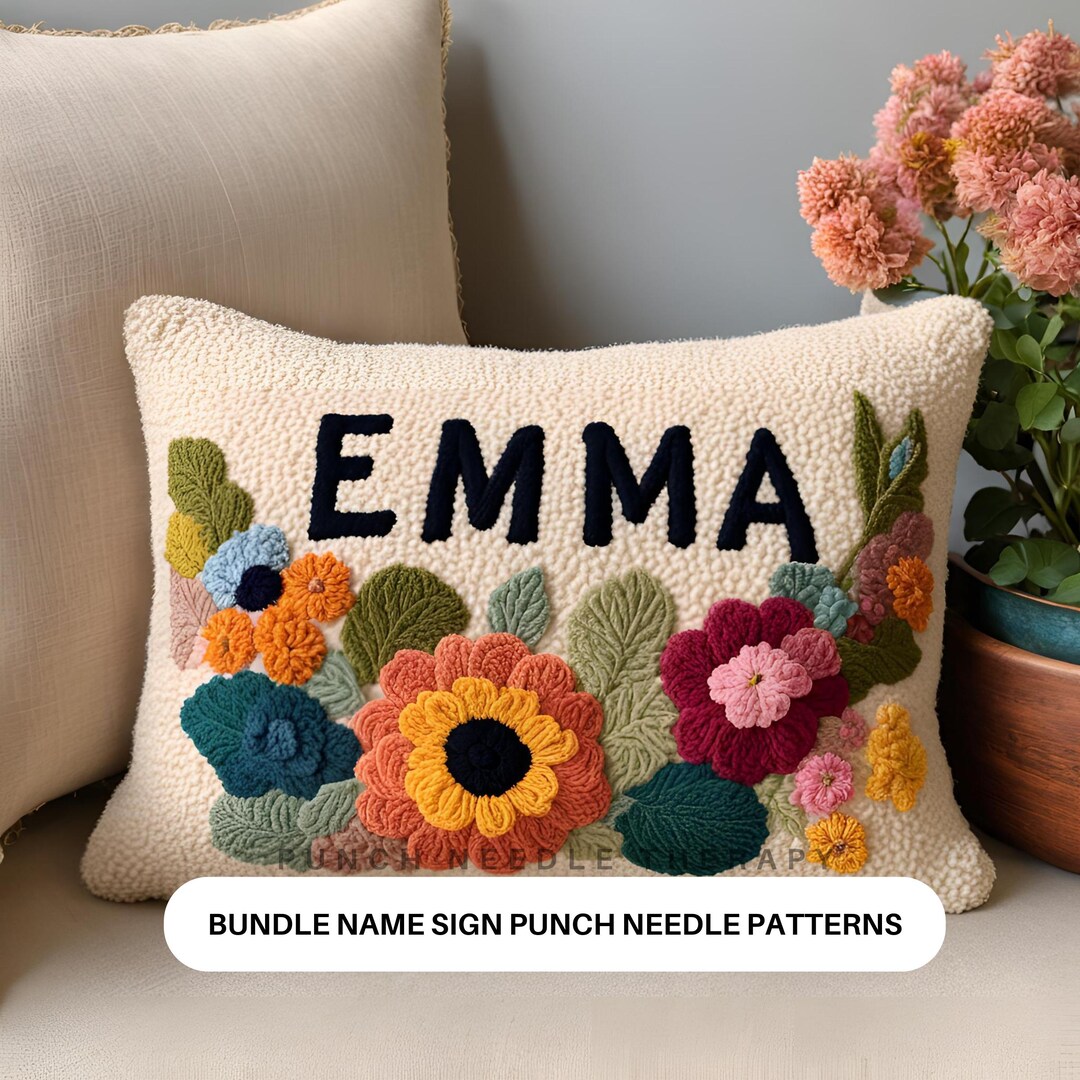 Floral Name Sign Punch Needle Pattern Template, Custom DIY Gift for Her ...