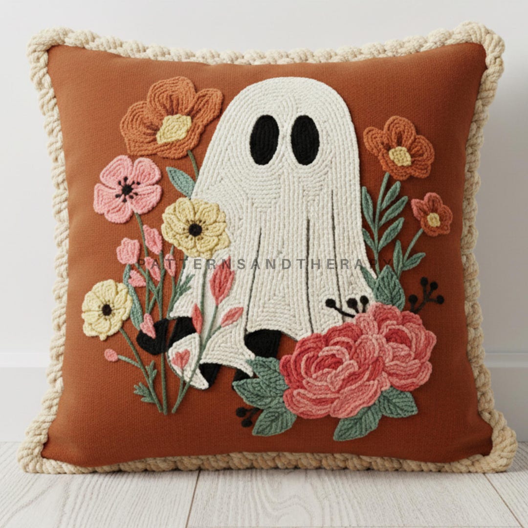Halloween Floral Spooky Season Ghost Motif Punch Needle Pattern, Creepy ...