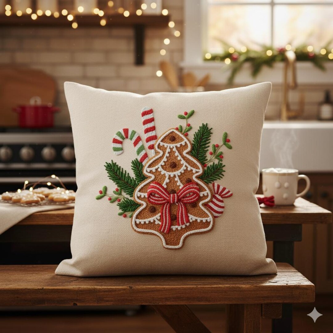 Gingerbread Cookie Punch Needle Pattern: Christmas Tree Motif DIY Gift ...